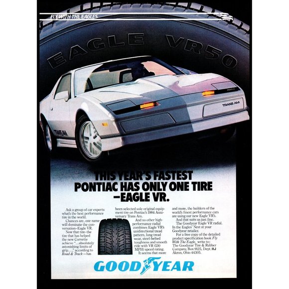 Pontiac | Art | 984 Goodyear Eagle Vr Tire Vintage Print Ad Pontiac ...